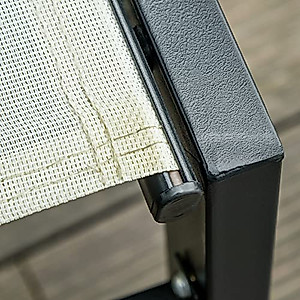 Outsunny Outdoor Chaise Lounge with Wheels, Five Position Recliner for Suntanning, Sunbathing, Steel Frame, Breathable Fabric for Beach Yard, Patio, Cream White