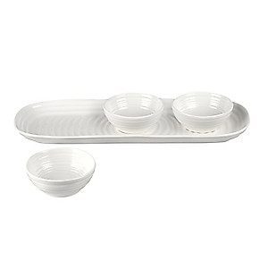 Portmeirion Sophie Conran for Bowl and Tray Set, Porcelain White, 27.5 x 10 x 3.1 cm