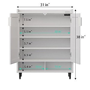 UpWiew Shoe Cabinet with Rattan Door, 5-Tier 31" Lx14 Wx38 H White