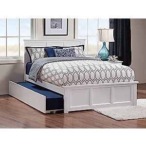 AFI Madison Queen Platform Bed with Matching Footboard and Turbo Charger with Twin Extra Long Trundle in White
