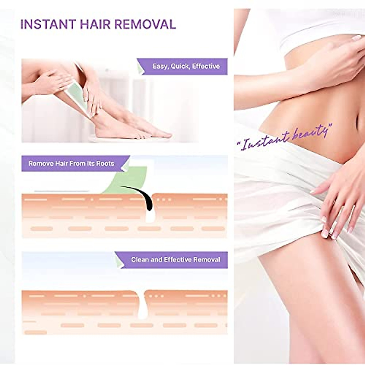 Wax Strips Hair Removal for Women: ELIAGLOW 40 Waxing Strips Dual Sides & 4 Calming Oil Wipes