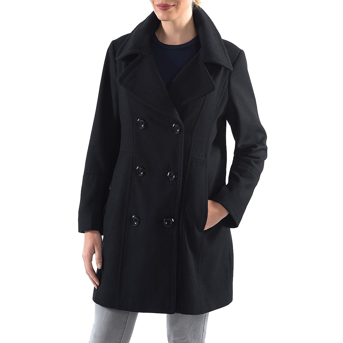 Alpine Swiss Norah Women’s Wool Blend Peacoat Runs Large – Double-Breasted Jacket with Flattering Fit Black XL