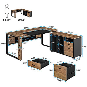 Tribesigns Large L-Shaped Computer Desk, 59 inch Executive Office Corner Desk Workstation Business Furniture with Letter Size File Cabinet for Home Office, Light Brown