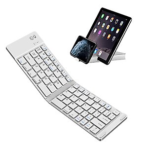 IKOS Folding Bluetooth Wireless Keyboard Slim Pocket Portable Travel Foldable Full Size Keyboard with Stand Holder for iPhone6-13 Max iPad Mini/Pro/Air, iOS Android Windows Laptop Smartphone/Tablet