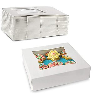 MT Products White Cookie Boxes with Window - Size of 8" X 8" X 2.5" - (25 Pieces) Auto Pop-Up Bakery Boxes - Perfect for Donuts, Muffins, and, Cookies - Made in the USA