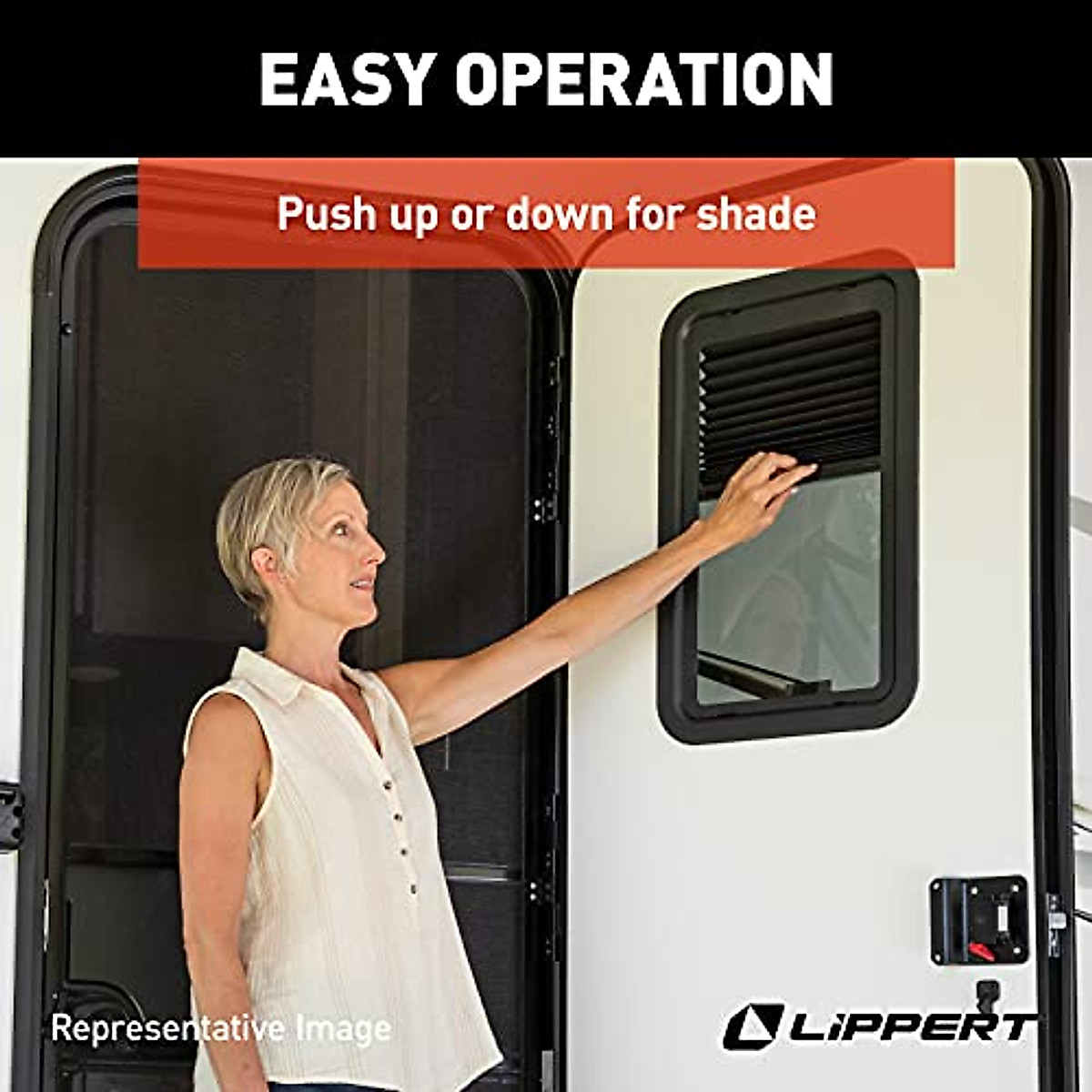 Lippert Components 806621 Thin Shade Complete Window Kit for RV Entry Doors, Black
