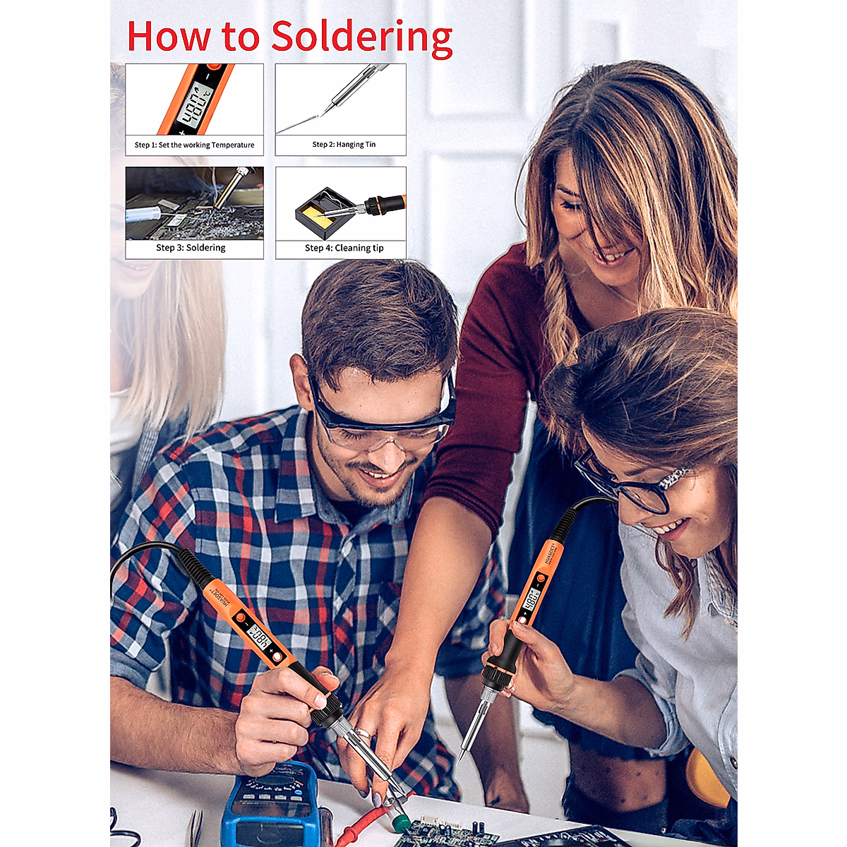 HUASOET Digital Soldering Iron 80W 110V, LCD Display Portable Electric Solder Iron, Sautering Gun Kit for Electronics - Auto Sleep, Fast Heating, Adjustable Temperature