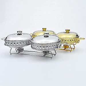 Food Warmer for Parties Buffets, Food Warming Tray Stainless Steel Chafing Dish Buffet Set, Chafer Set with Lid, Food Warmer for Parties Kitchen Banquet Dining,Gold (Color : Silver)