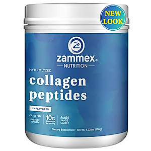 Zammex Premium Collagen Peptides Powder Unflavored,Hydrolyzed Proteins Types I & III, Supports Hair, Skin, Nails, Joints, Grass Fed, Non-GMO, Gluten-Free,Paleo & Keto Friendly,60 Servings