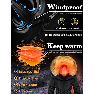 Szory Women's Down Jacket Winter Long Puffer Parka Coat with Removable Fur Hood (Black,Medium)