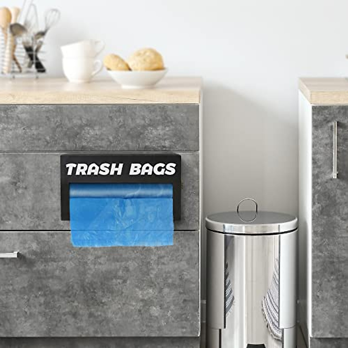 Trash Bag Dispenser Wall Mounted, Wooden Trash Bag Holder, Garbage Bag Dispenser Roll Holder Farmhouse Plastic Bag Roll Holder, Kitchen Trash Can Liner Organizer for Kitchen, Pantry