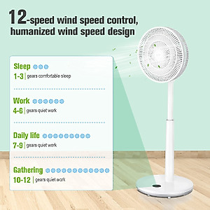 Housmile Oscillating Fan, 12 inch Quiet Standing Fan, Adjustable Height 3 Wind Modes 12 Speed and 9-Hour Timer Floor Fan with Remote, Pedestal Fan for Home Bedroom