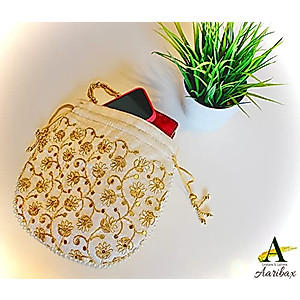 Embroidered Indian Ethnic Potli Bag for Women. Traditional, Handmade, Perfect for Weddings and Other Special Occasions (Gold)
