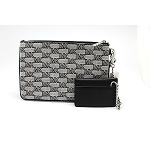 Michael Kors Jet Set Item Large 2 In 1 Card Case and Wristlet Clutch MK Signature (Black)