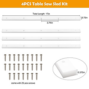 4PCS Crosscut Sled, Catcan Table Saw Sled Kit with Predrilled Holes and 25 Screws, 3/4" x 3/8" x 17" Miter Bars for Table Saw for T Tracks Woodworking, Router Table and Bandsaws (4)