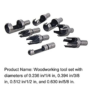 Utoolmart 8pcs Wood Plug Cutter Drills Bit Set 1/4” 3/8” 1/2” 5/8” Barrel Cork Tenon Hole Saw Cutting Tools for Woodworking, High Carbon Steel