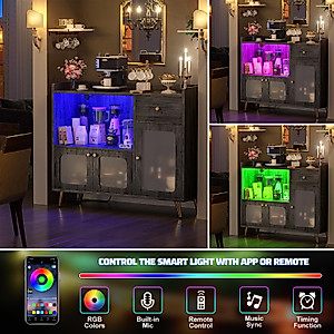 Cyclysio Sideboard Buffet Cabinet with Power Outlet, Kitchen Cabinet with LED Lights, Large Bar Cart Accent Buffet Cabinet with Door for Bedroom, Living Room, Kitchen, Hallway, Grey