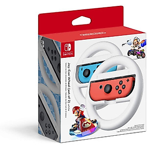 Nintendo Switch Bundle: 32GB Console Red and Blue Joy-Con, Nintendo Switch Wheel (set of 2), Super Mario Odyssey Video Game and Deluxe Travel Case (Renewed)