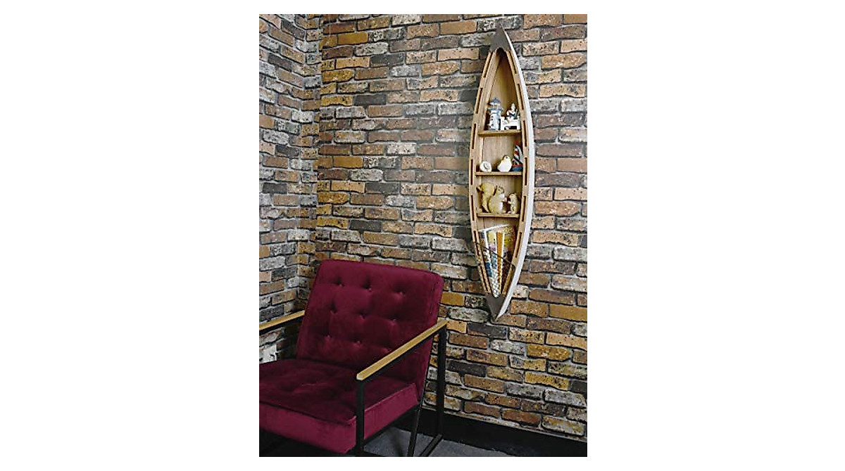 Wood Hanging Boat Shelf 47" Nautical Wall Storage for Coastal Decor