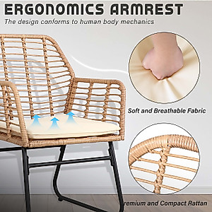 KAWIVAST 4 Piece Patio Set,Patio Conversation Sets,Outdoor Patio,Boho Rope Wicker Patio Furniture,Balcony Furniture,Porch Furniture Set, (Beige)