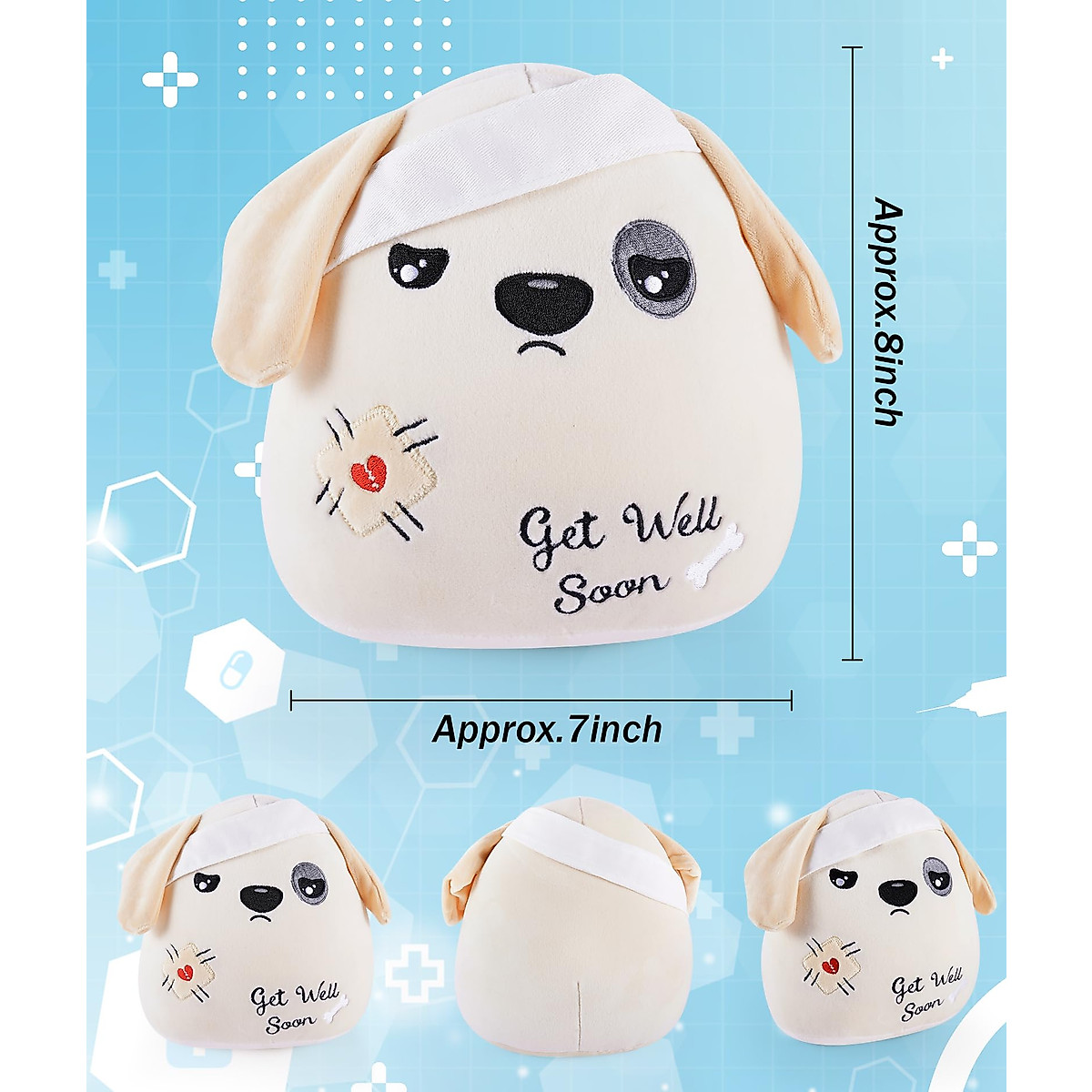 LeYoHa Get Well Soon Dog Plush - Dog Stuffed Animals Apricot Plushie Toys with Injury Bandage, Kids' Pillow Cushion, Gifts for Patient Girls Boys, 8 Inch
