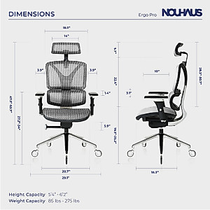 Nouhaus Ergonomic Office Chair Lumbar Support Aluminum Alloy Backrest, Big and Tall Mesh Computer Desk Chair with Adjustable Headrest, 4D Armrest and Premium Wheels(ErgoPRO,Silver)