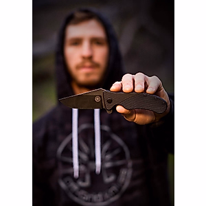 Off-Grid Knives - Rhino V2 with 154CM Steel, Textured G10, Tumbled Black Finish, Large Folding EDC Knife, Ceramic Ball Bearings, HRC 61, Deep Pocket Carry (Blackout)