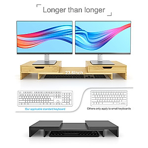 Epesoware Monitor Stand with 2 Drawers for Desk, Bamboo Dual Monitor Riser, Desk Organizer, Monitor Shelf for Computer Laptop Printer, No Assembly Required, Natural
