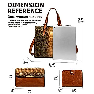 myfriday Vegan Leather Tote Shoulder Bag for Women, Snake Pattern Large Top Handle Satchel Handbags 3pcs Purse Set