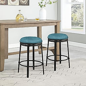 OUllUO Industrial Blue Bar Stool, 24" Counter Height, PU Leather, Backless Round Saddle, 16" Seat, 17.3 lbs, 1 Pc