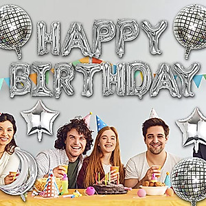 Refavor Disco Happy Birthday Decorations - 19pcs Birthday Party Decorations Disco Theme Silver Happy Birthday Letters Balloons Moon Star Ball Balloons Decor 60s 70s 80s Retro Birthday Decoration Women