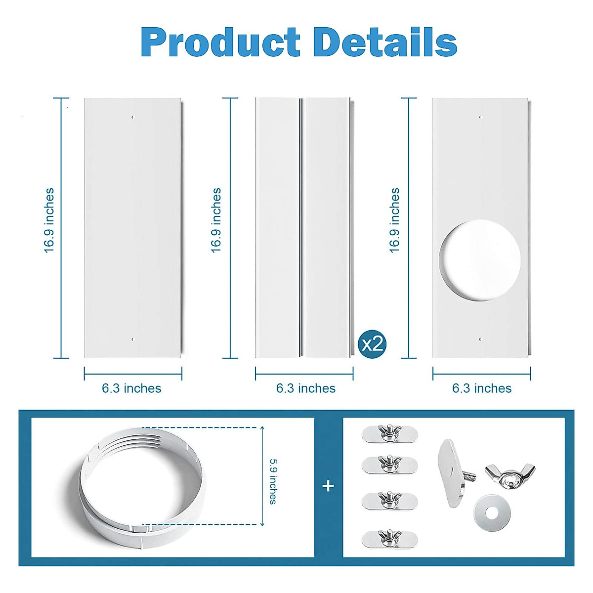 Portable Air Conditioner Window Kit, with Adjustable Window Seal for AC Unit, AC Window Vent Kit, Sliding Window Air Conditioner Kit for Doors Windows and 5.9 inch Diameter Exhaust Hose