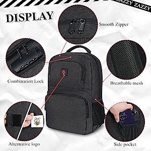 ZAZZY Backpack with Lock Carbon Fiber Backpack with Combination Lock Travel Backpack for Men & Women Black