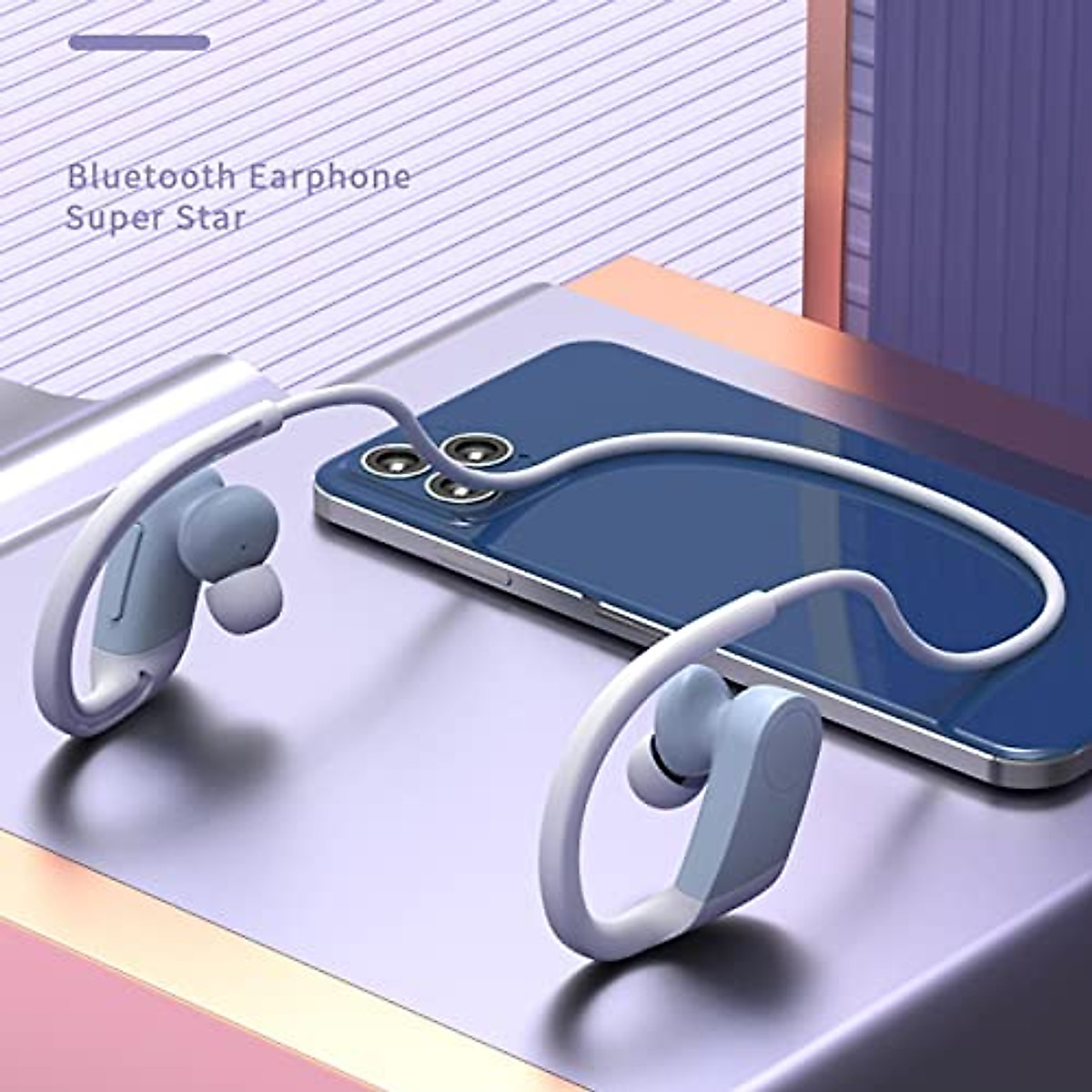 Bluetooth Bone Conduction Headphones, Bluetooth-Compatible Long Standby Stereo Wire Hanging-Ear Earphone for Sports, with Deep Bass Stereophones (Light Blue)