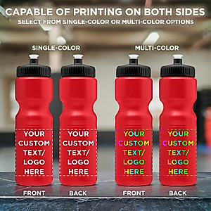 DISCOUNT PROMOS 28 oz. Custom Push Cap Plastic Water Bottles Set of 100, Personalized Bulk Pack - Perfect for Gym, Hiking, Camping, Outdoor Sports -Red