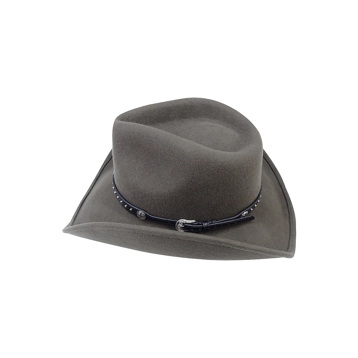 Western Hat Band for Cowboy Hats by Silver Canyon, Black Leather with Silver Star Concho and Studs