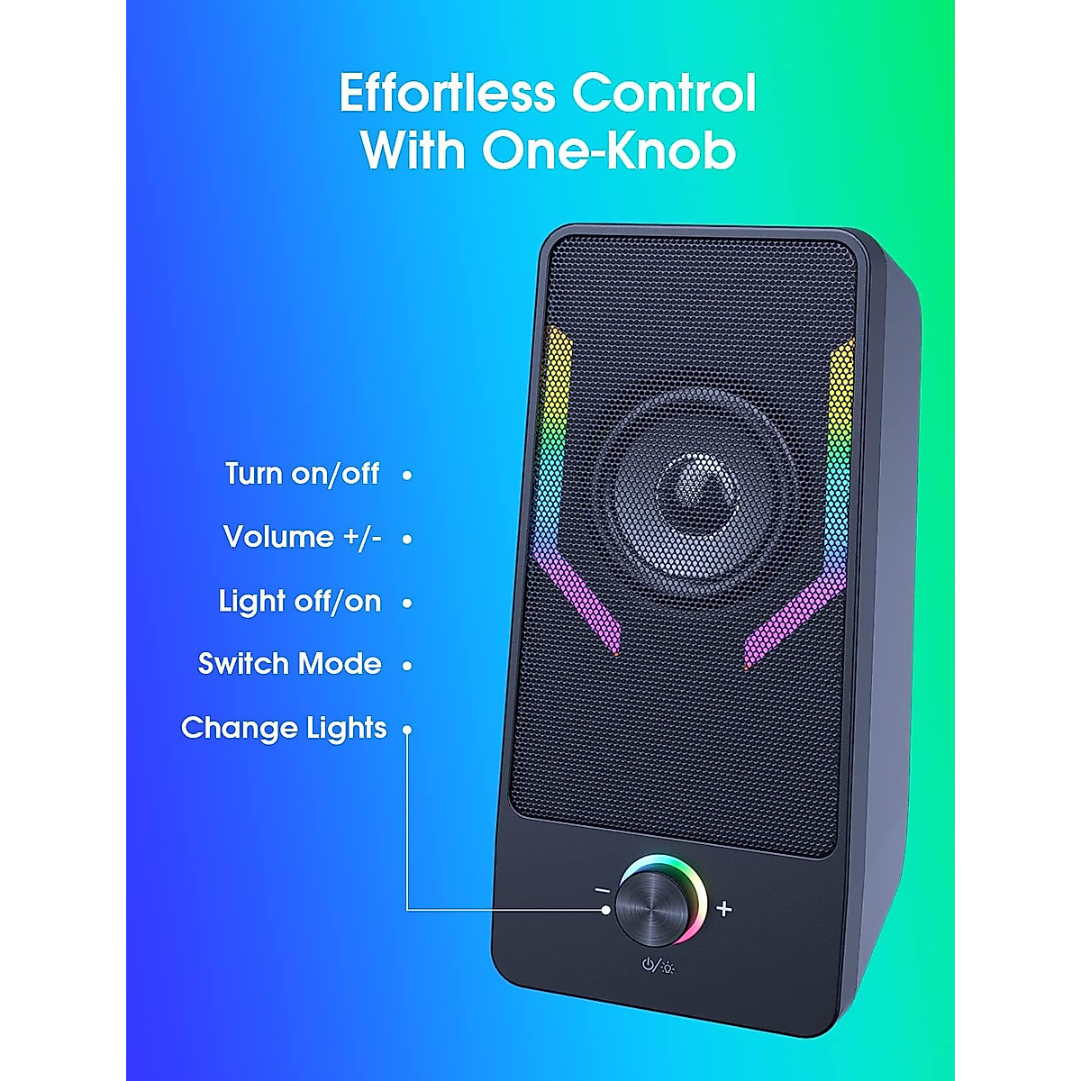 NOOTRY Computer Speakers, Gaming Desktop Speakers with 7Color Backlit, 10W USB Powered Volume Control Speakers, 2.0CH Stereo Laptop Speaker, Bluetooth&USB Audio for PC, Monitor, Mac, Tablet, Phone