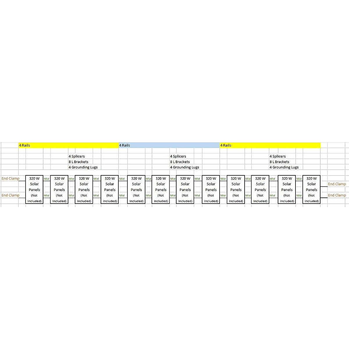 Solar Panel Mounting kit to Mount for 12 Solar Panels, with Clamps, L-Brackets & 88 Inch Rails