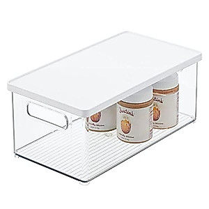 mDesign Plastic Pantry Storage Box Container with Lid and Built-In Handles - Organization for Flour, Cereal, Pasta, Rice, or Food in Kitchen Cupboard, Ligne Collection, Clear/White