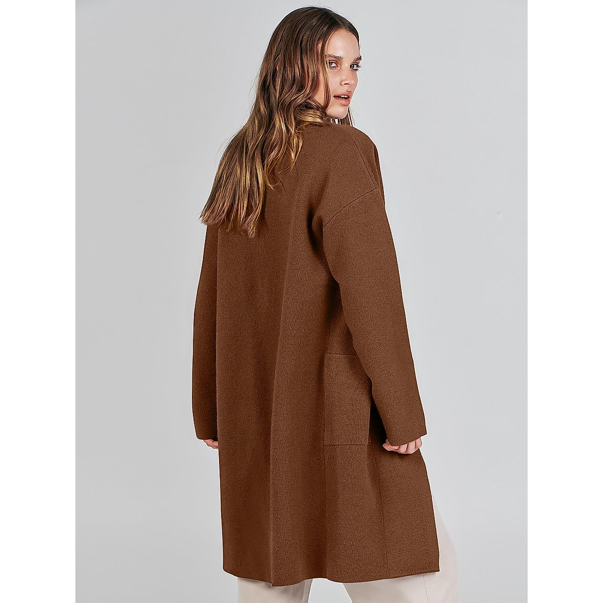 ANRABESS Women's 2023 Cardigan Coat Long Sleeve Open Front Knit Casual Coatigan Sweater Classy Trendy Clothes Spring Going Out Jacket Outwear B1123jiaotang-M, Caramel
