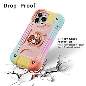 Cookiver iPhone 13 Pro Max 6.7" Case: Ring Stand, 2 Glass Screen Protectors, Camera Lens Protector - Heavy-Duty & Shockproof (Rainbow Pink)