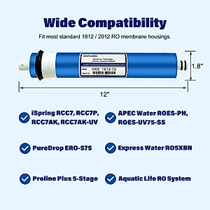MOPUEHEL 75 GPD RO Membrane Filter Replacement, Reverse Osmosis Membranes, Compatible for iSpring RCC7 / RCC7AK / RCC7P / RCC7P-AK / RCC7D / RCC7U, APEC ROES-UV75-SS/ROES-UV75 / ROES-PH75 (1 Pack)