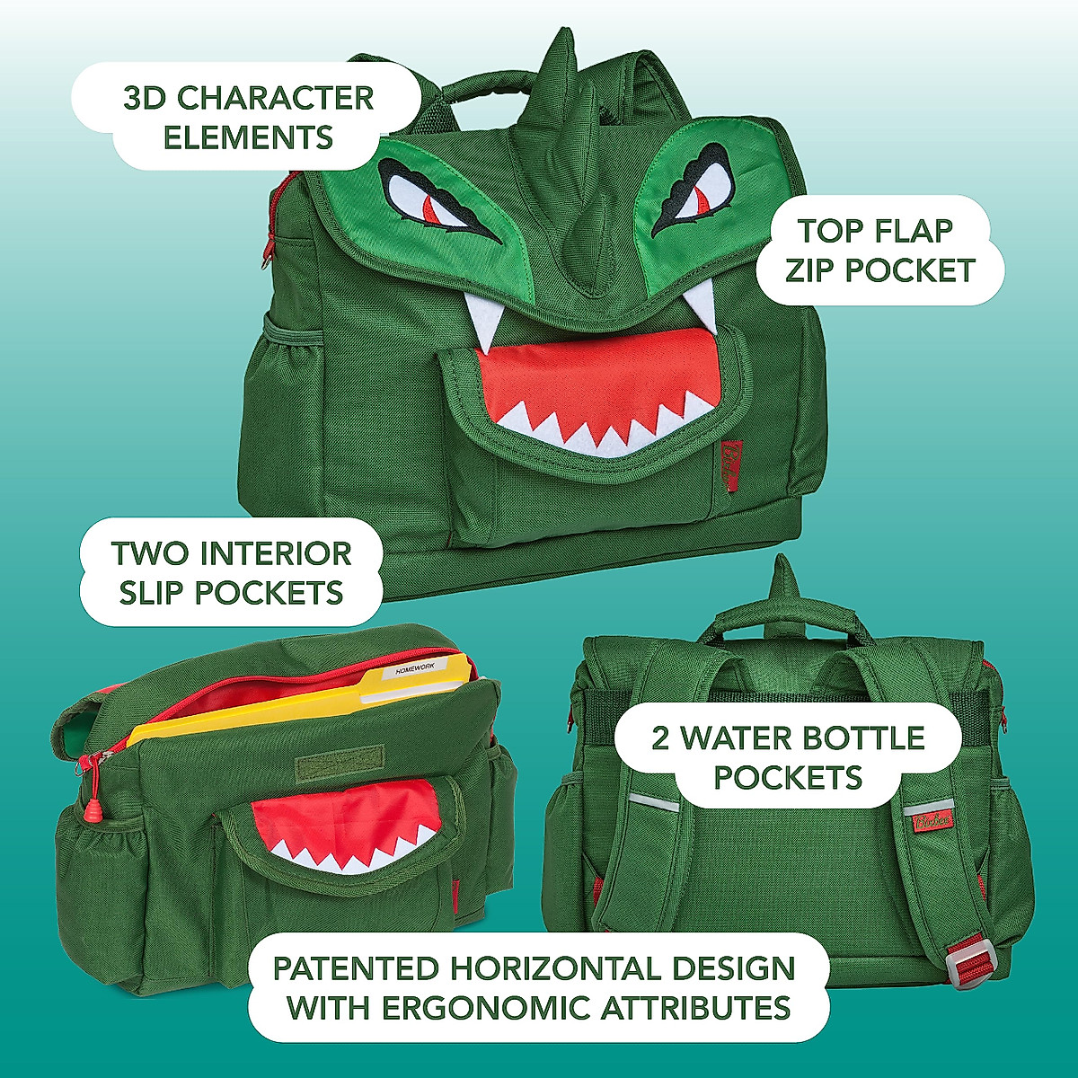 Bixbee Kids Backpack, Dinosaur Backpack for Boys & Girls, Water Resistant Backpack with Pockets, Durable Zippers & Easy Carry Design - Perfect Size Children's Bookbag for School