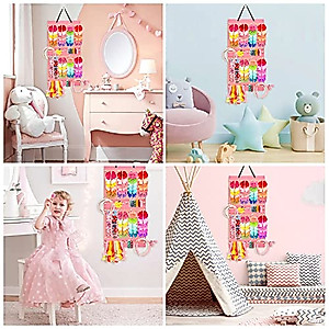 SKYNEO Headbands Holder for Baby Girls, Hanging Headbands Organizer, Baby Bow Holder Organizer w/Heart-Shape Velvet Hangers(Light Pink)