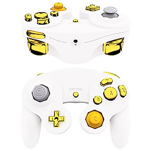 eXtremeRate Chrome Gold Repair ABXY D-pad Z L R Keys for Nintendo Gamecube Controller, DIY Replacement Full Set Buttons Thumbsticks & Tools for Nintendo Gamecube Controller - Controller NOT Included