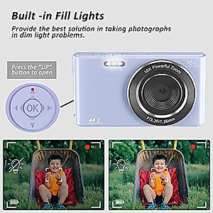 Digital Camera 4K 44MP Compact Point and Shoot Camera with 16X Digital Zoom 32GB SD Card,Kids Camera 2.4 Inch, Vlogging Camera for Teens Students Boys Girls Seniors(Purple2)