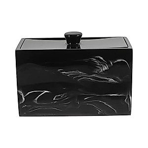 EXCEART Cotton Swab Holder with Lid Resin Marble Pattern Cotton Ball Canister Cotton Pads Dispenser Flossers Storage Box Cosmetics Organizer with 2 Compartments for Barthroom Vanity Black