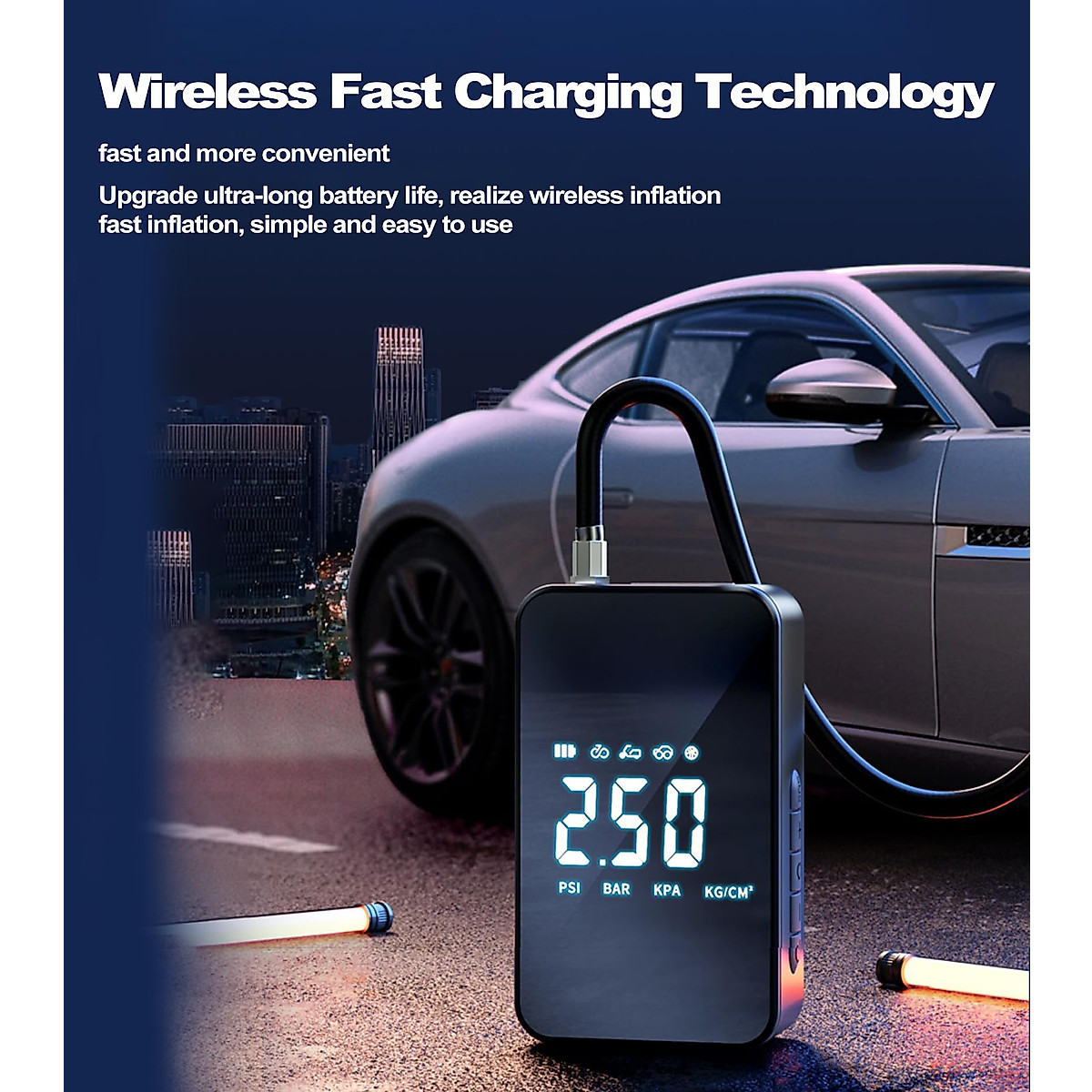 AT1nTen Tire Inflator Portable Air Compressor, Electric Air Pump for Car Tires,Digital Cordless with Gauge Emergency LED Light,Power Bank, 12V DC Faster Inflation Motorcycle Bicycle Auto Shut-Off