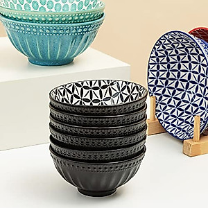 LEHAHA 10 Ounces Japanese Style Ceramic Bowl Set,Porcelain Semi-Matte Small Bowls, Set of 6 Dipping Bowls, Side Dishes For Desserts, Ice Cream, Snacks, Condiments, Souffle,Yogurt, black