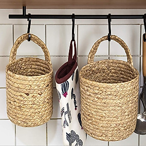 HUIKJI 2Pcs Water Hyacinth Hanging Baskets,Hand Woven Baskets for Plants & Accessories,Wall Hanging Small Storage Baskets Natural Sea Weed Baskets Garden Plant Baskets